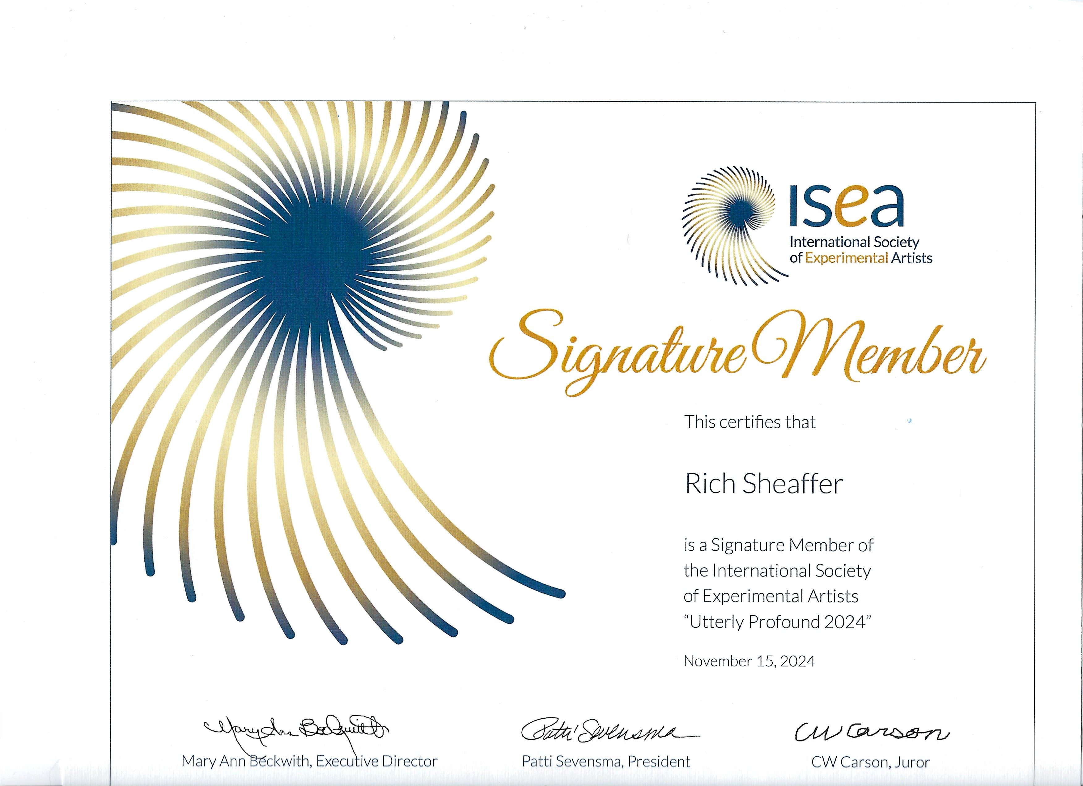 Signature Member Certificate 300 DPI | Rich Sheaffer